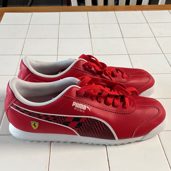Puma | Shoes | Puma Roma Red Sneakers With Checkered Design | Poshmark
